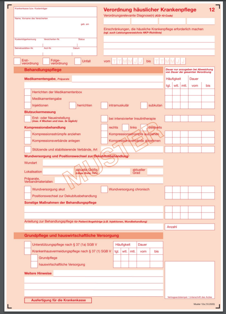 Verordnung HKP Muster 12 – Hilfe / Yardim